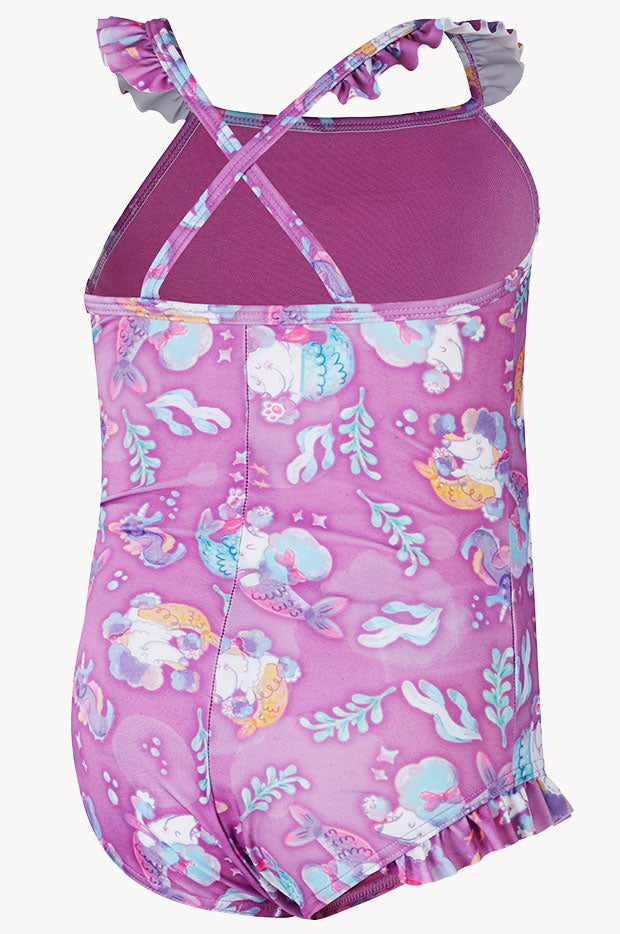 Speedo - Girls Digital Frill Thinstrap One Piece - Violet | Swimwear ...