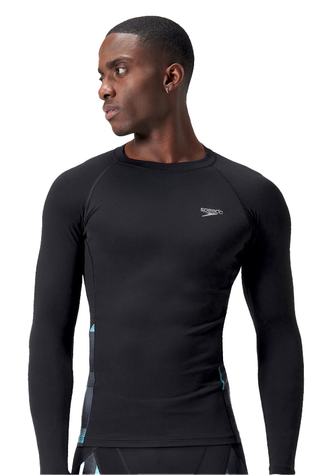 Speedo Mens Endurance+ Splice Suntop Black/Charcoal | Swimwear Galore AU