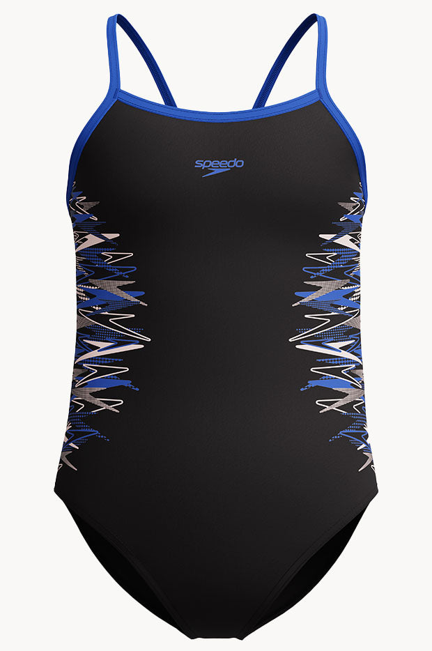 Speedo - Girls Duo Logo Placement Thinstrap Muscleback One Piece - Black