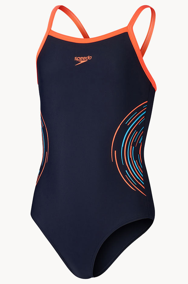 Speedo Girls Plastisol Placement Thinstrap Muscleback One Piece ...
