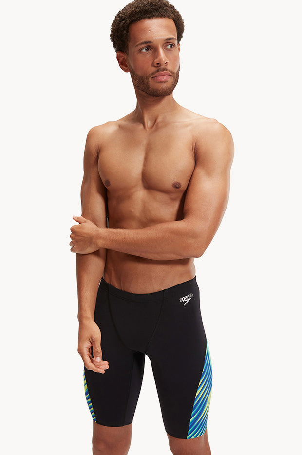 Speedo Mens Allover Digital V-cut Jammer Black/Blue | Swimwear Galore US
