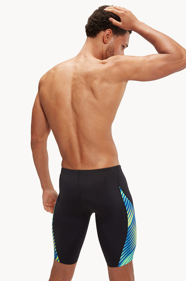 Speedo Mens Allover Digital V-cut Jammer Black/Blue | Swimwear Galore US