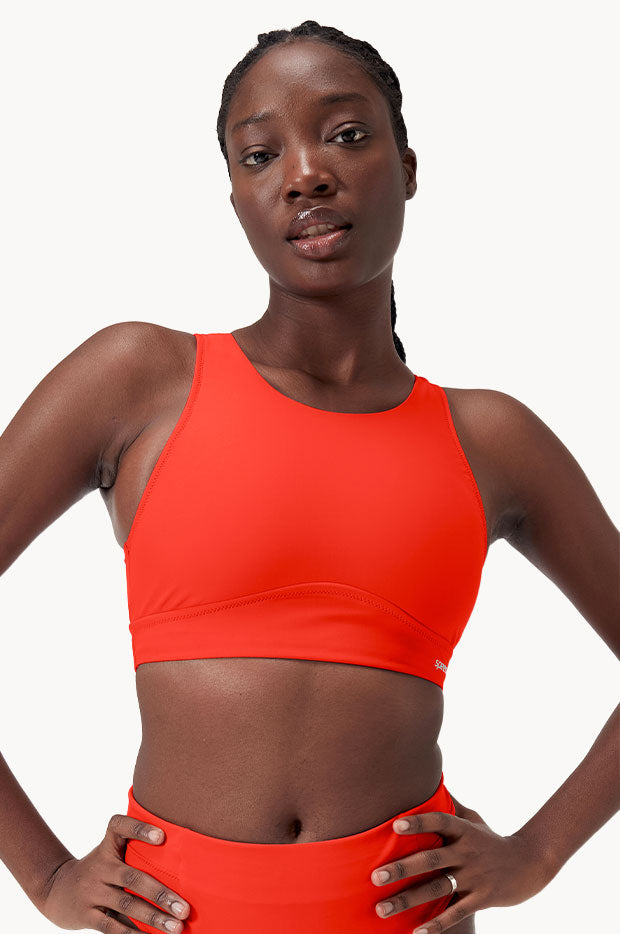 Speedo - Solid High Neck Mesh Crop - Fire | Swimwear Galore AU