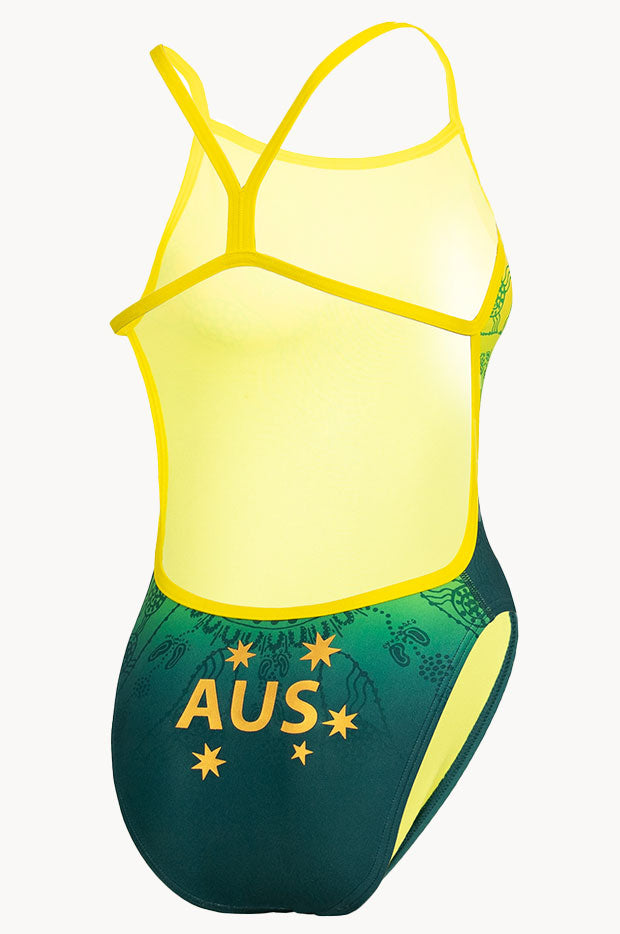 Speedo - Paris Replica Printed V Back One Piece - Green/Yellow