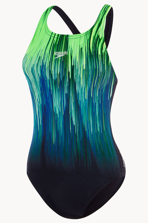 Speedo - Placement Medalist One Piece - Black/Green | Swimwear Galore AU