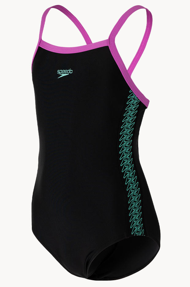 Speedo - Girls Thinstrap Muscleback One Piece - Black/Arctic