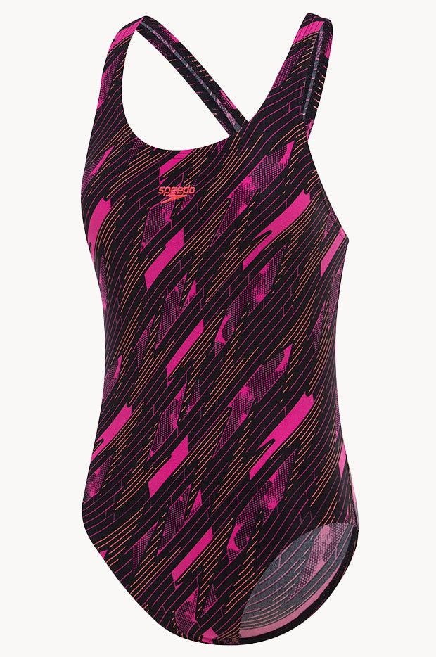 Speedo - Girls Hyperboom Allover Medalist One Piece - Black/Pink