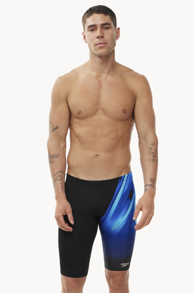 Speedo Mens Rapture Glow V Cut Jammer Black/Cobalt | Swimwear Galore AU