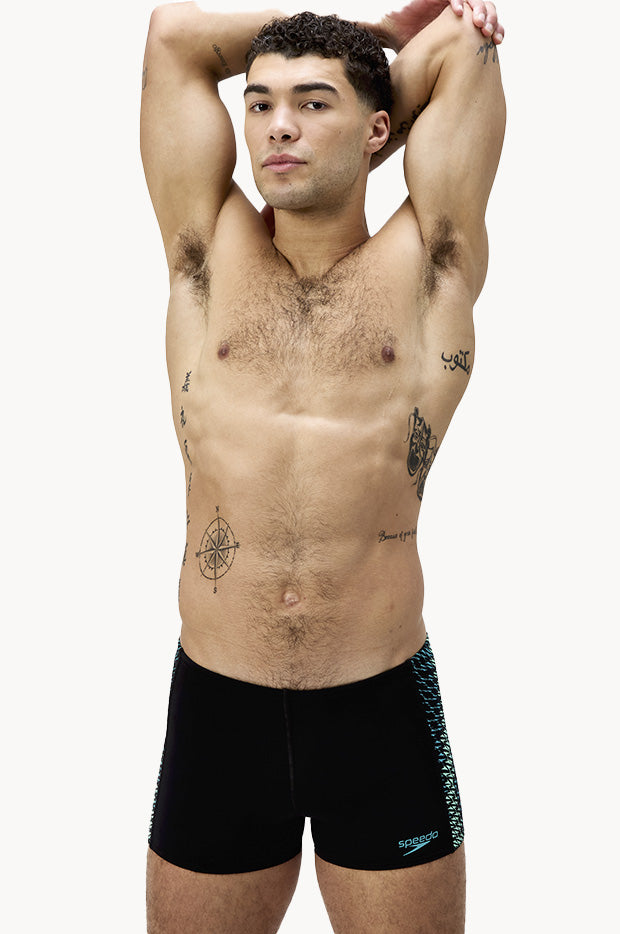 Speedo - Mens Tech Panel Aquashort - Black/Turquoise | Swimwear Galore US