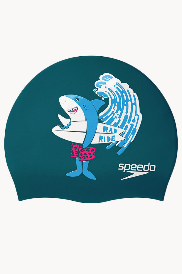 Speedo - Junior Surf Shark Silicone Cap - Teal | Swimwear Galore AU