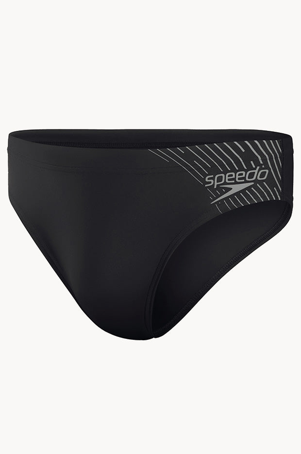 Speedo Mens Medley Logo 7cm Brief Black/Charocal | Swimwear Galore US
