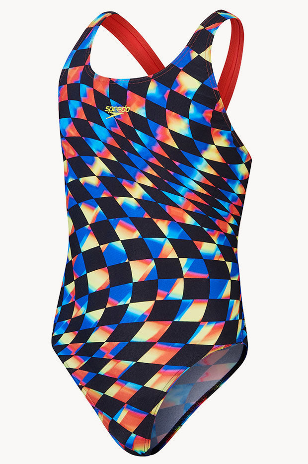 Speedo - Girls Digital Allover Leaderback One Piece - Black/Multi