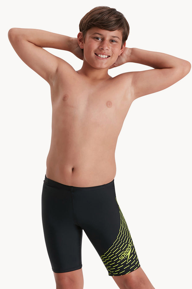 Speedo - Boys Medley Logo Jammer - Black/Lime | Swimwear Galore US