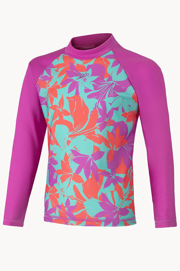 Speedo - Girls Floral Splice Suntop - Violet | Swimwear Galore AU