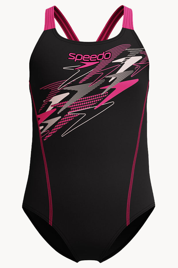 Speedo - Girls Medley Logo Medalist One Piece - Black/Pink | Swimwear ...
