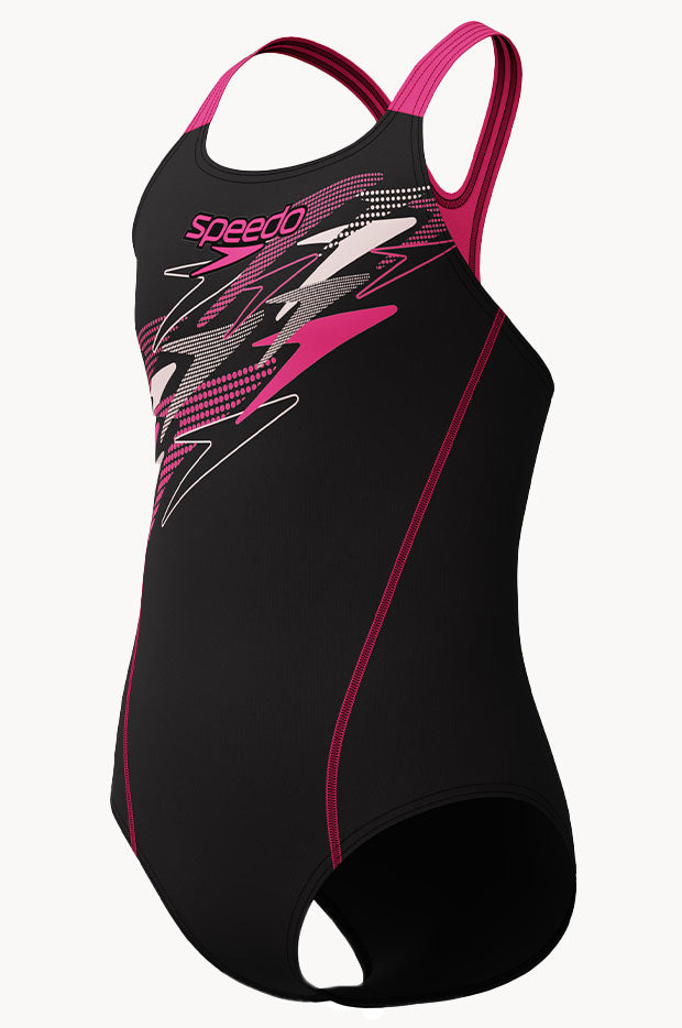 Speedo - Girls Medley Logo Medalist One Piece - Black/Pink | Swimwear ...