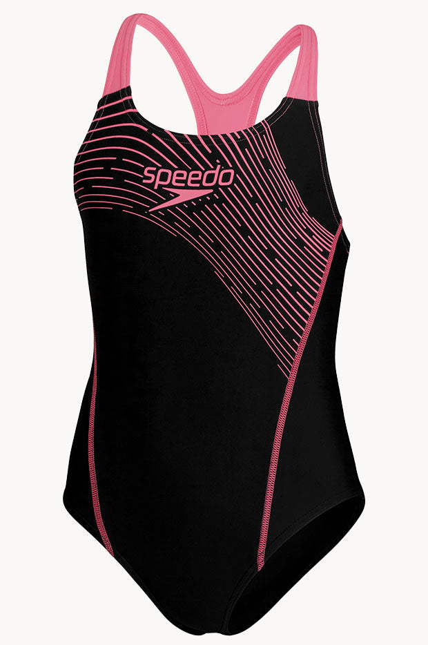 Speedo - Girls Medley Logo Medalist One Piece - Black/Pink | Swimwear ...