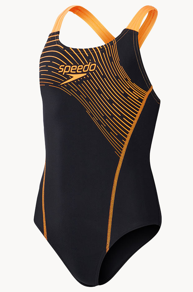 Speedo - Girls Medley Logo Medalist One Piece - Black/Orange
