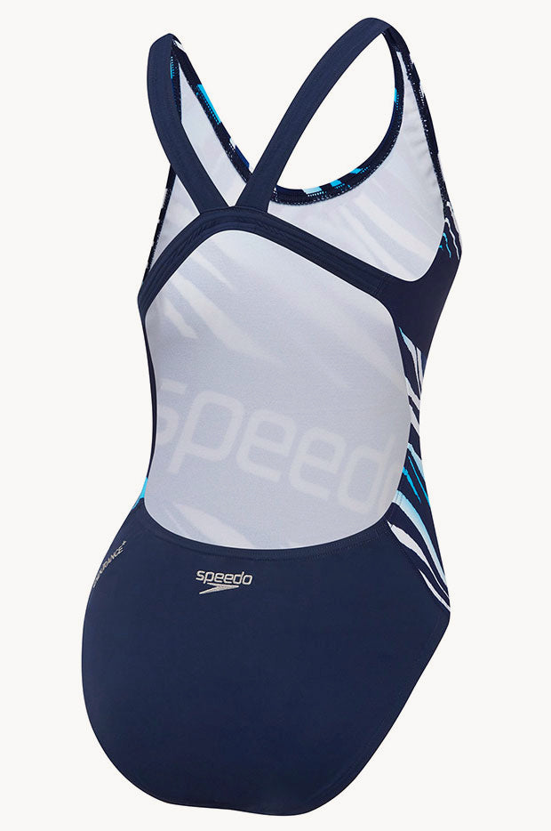 Speedo Zed Stripe High Leg Leaderback One Piece Navy | Swimwear Galore AU