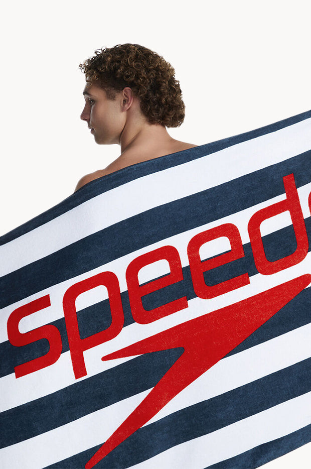 Speedo Stripe Logo Towel Navy/White | Swimwear Galore AU