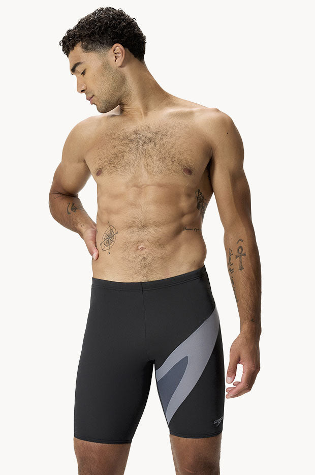Speedo - Mens Hyperboom Logo Jammer - Black/Grey | Swimwear Galore US