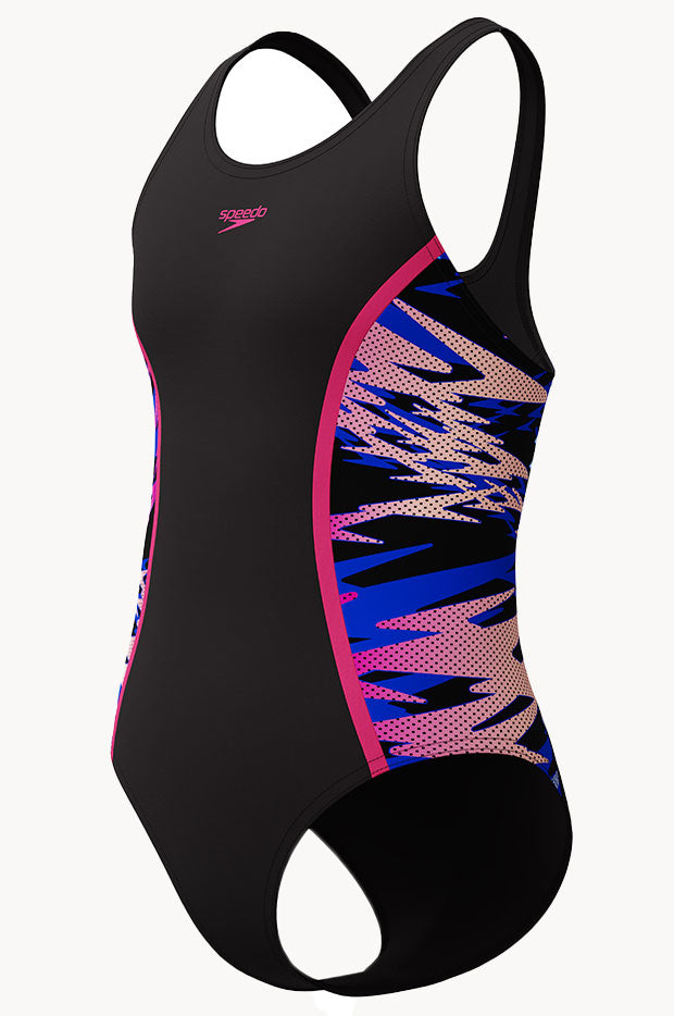 Speedo - Girls Hyperboom Splice Muscleback One Piece - Black/Pink