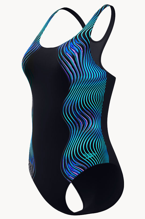 Speedo - Engineered Print Butterfly Back One Piece - Black/Cobalt
