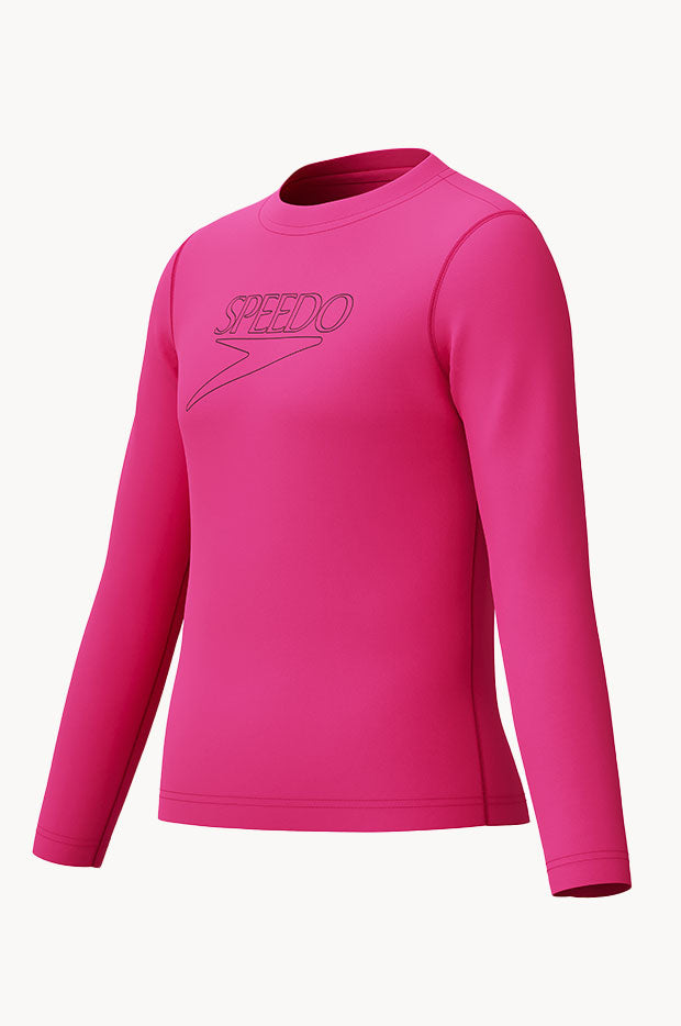Speedo - Girls Classic Logo Long Sleeve Suntop - Pink | Swimwear Galore AU