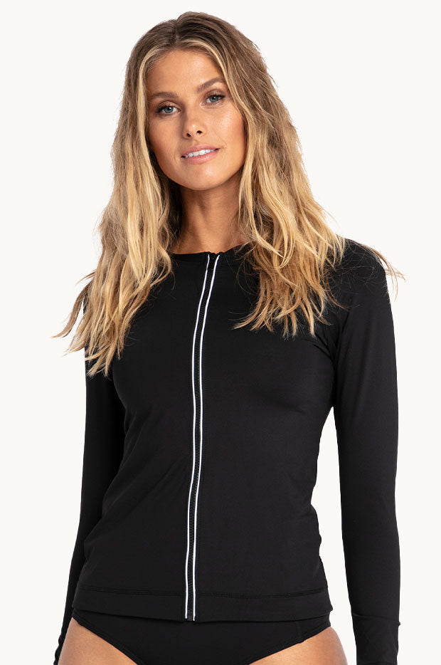Sunseeker - Basix Zip Front Suntop - Black | Swimwear Galore AU