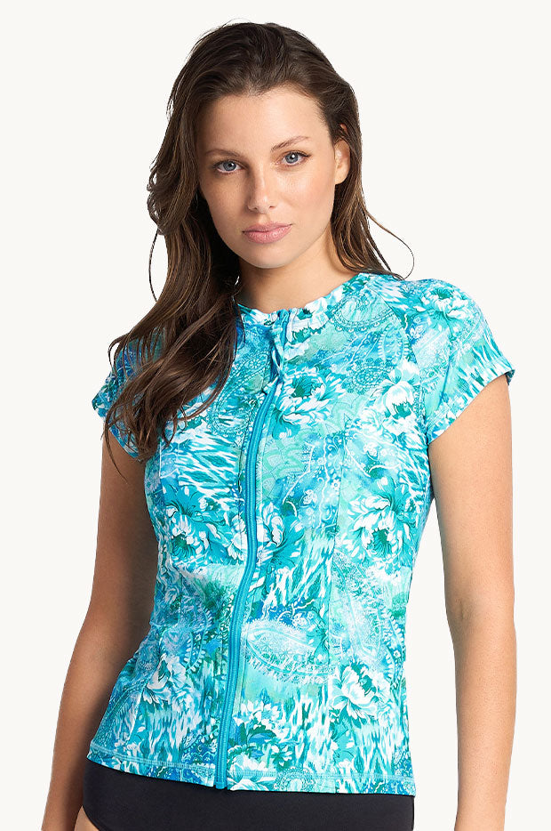 Sunseeker - Sundance Short Sleeve Suntop - Blue | Swimwear Galore AU