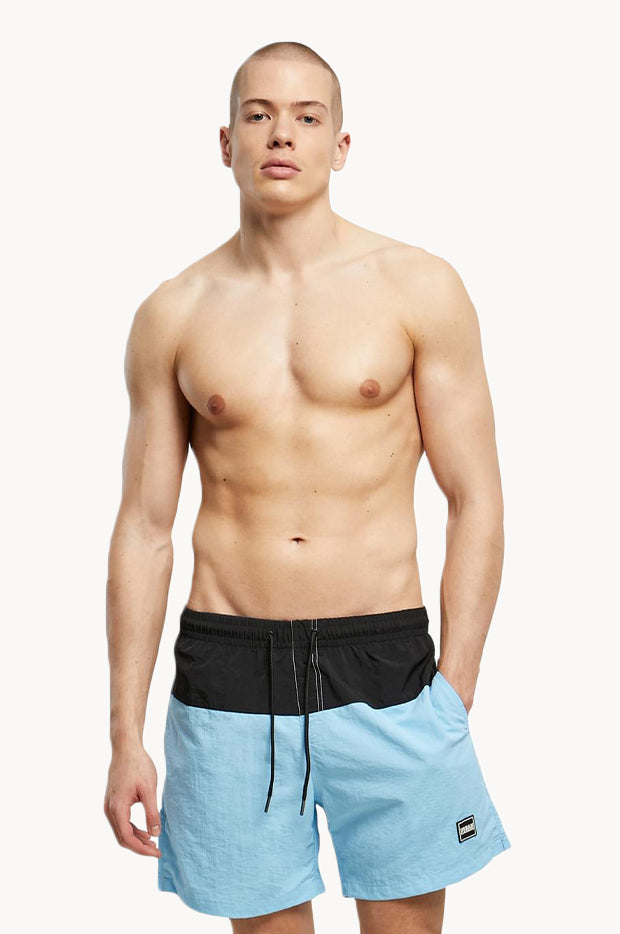 Urban Classics - Mens Block Swim Short - Blue/Black | Swimwear Galore AU