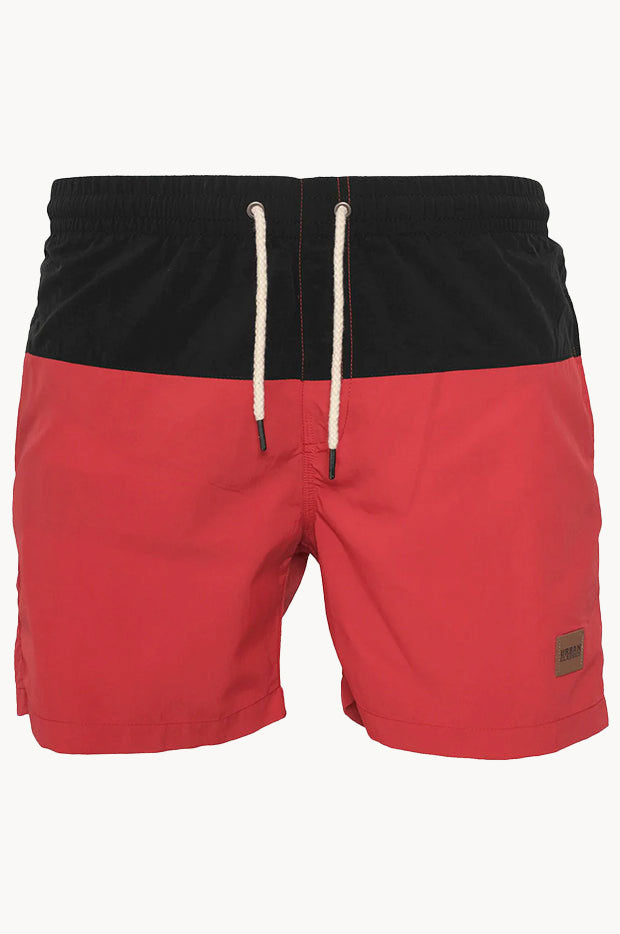 Urban Classics - Mens Block Swim Short - Black/Red | Swimwear Galore AU