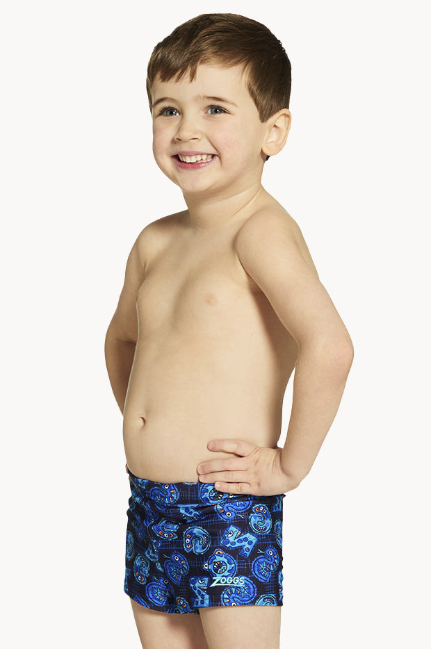 Zoggs Boys Fontopia Hip Racer Trunk Black/Blue | Swimwear Galore US