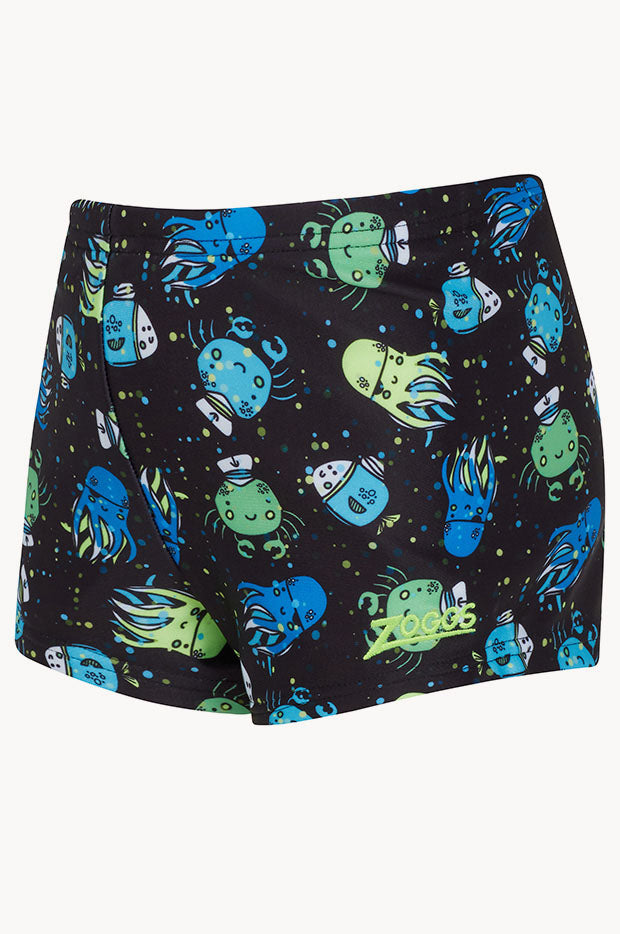 Zoggs Boys Sea Play Hip Racer Trunk Black/Multi | Swimwear Galore AU