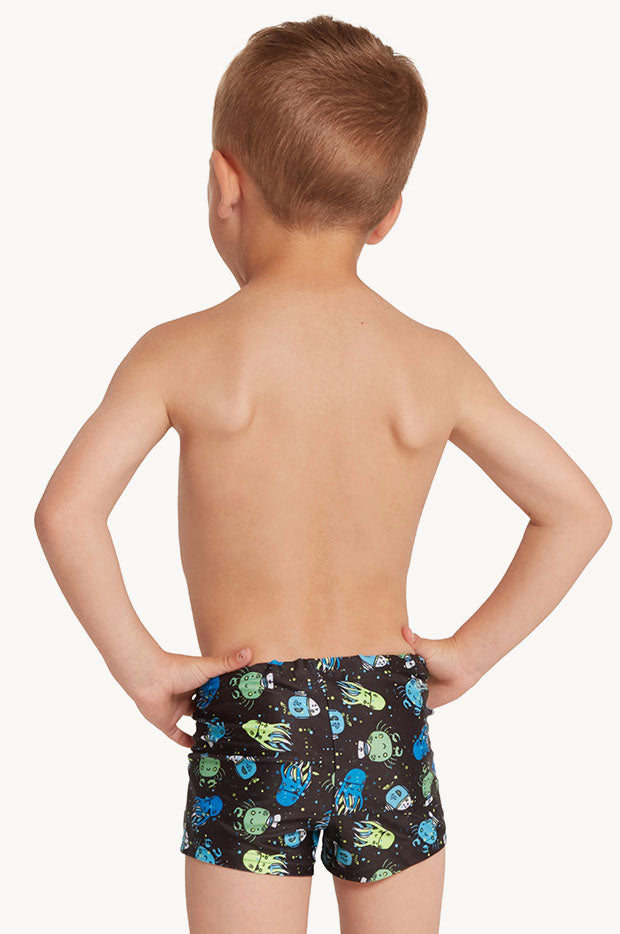 Zoggs Boys Sea Play Hip Racer Trunk Black/Multi | Swimwear Galore AU