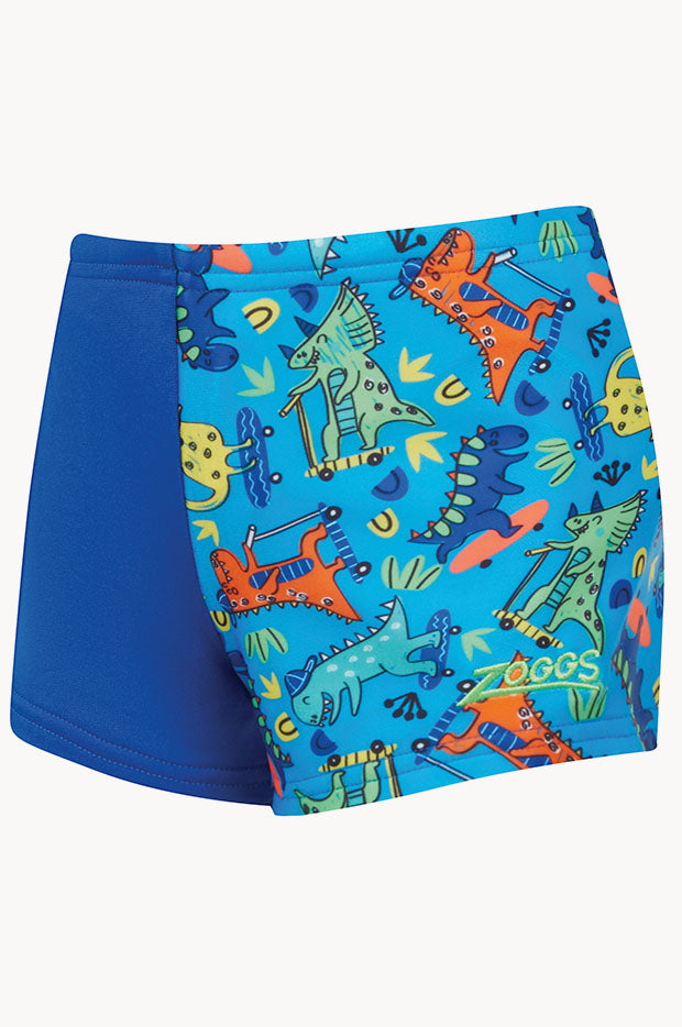 Zoggs Boys Skaters Hip Racer Trunk Blue/Multi | Swimwear Galore US