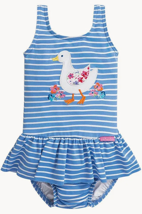 Jojo Maman Bebe - Toddler Girls Duck Frill One Piece - Cornflower