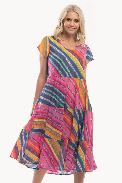 Orientique - Amalfi Tiered Bias Cut Dress - Pink | Swimwear Galore AU