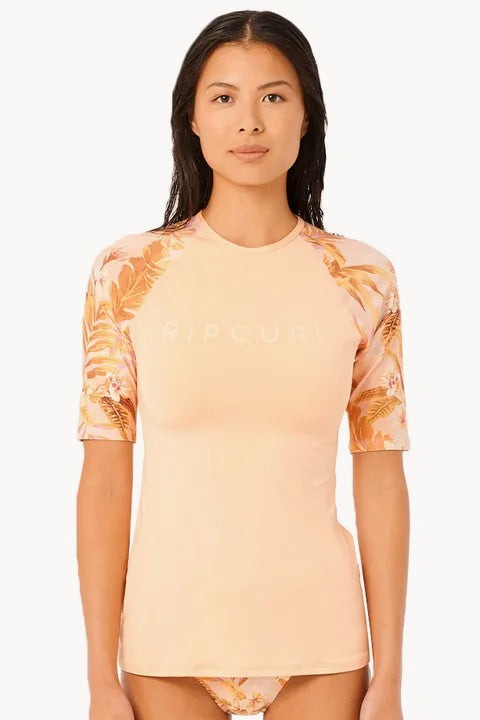 Rip Curl - Sunday Swell Short Sleeve Suntop - Peach | Swimwear Galore AU