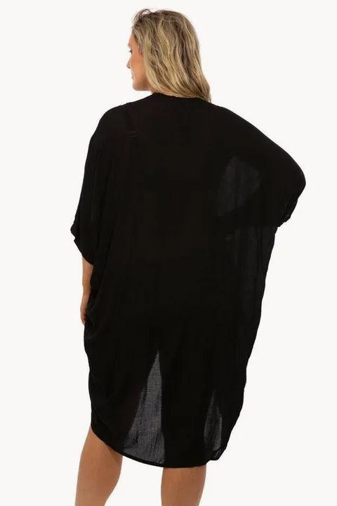 Sundrenched Plain Long Cape Black | Swimwear Galore US