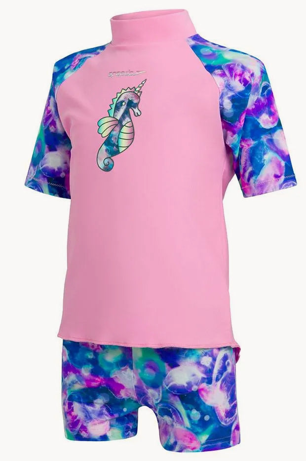 Speedo Girls Seahorse Rashie Set Pink/Blue | Swimwear Galore AU