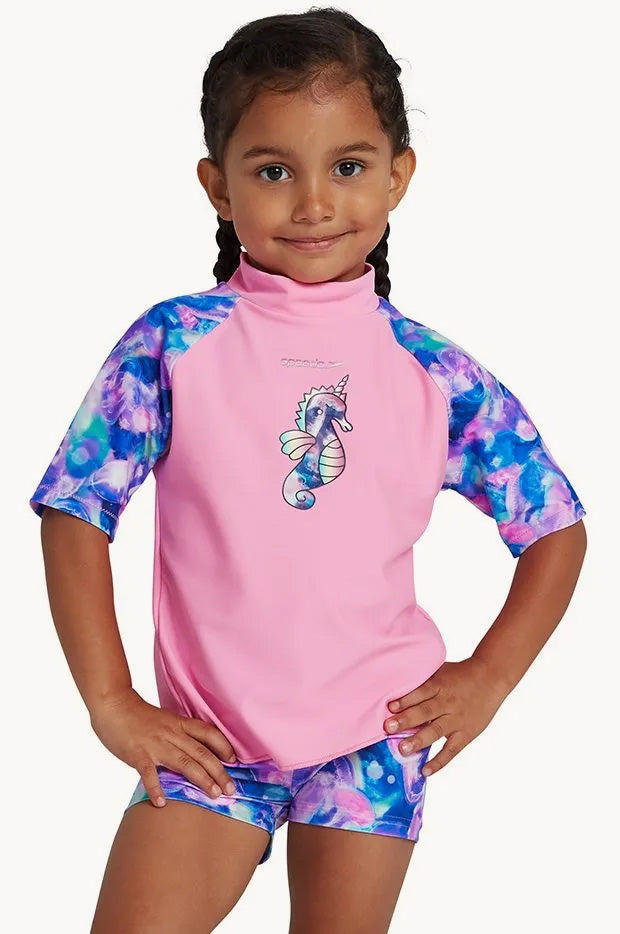 Speedo Girls Seahorse Rashie Set Pink/Blue | Swimwear Galore AU